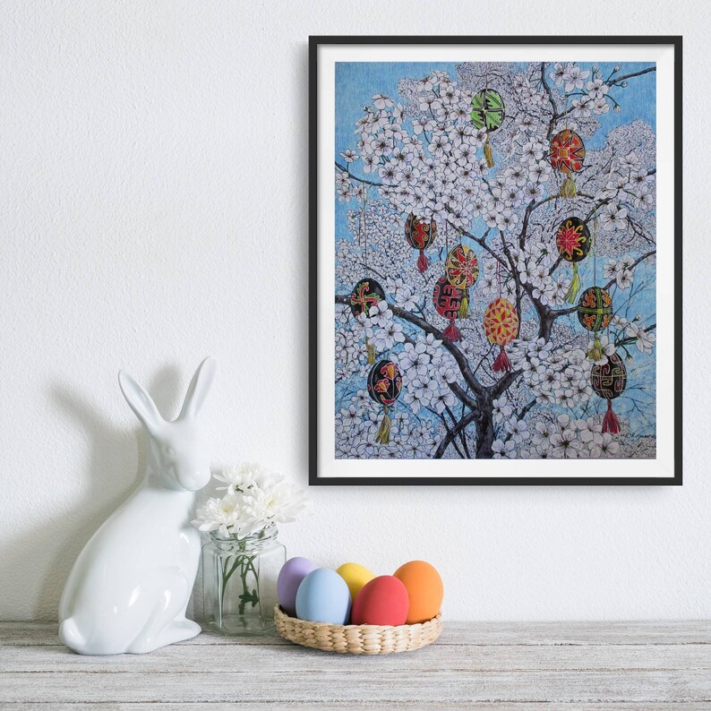 Cherry Blossom Painting Original Pen and Ink Drawings Ukrainian Easter ...