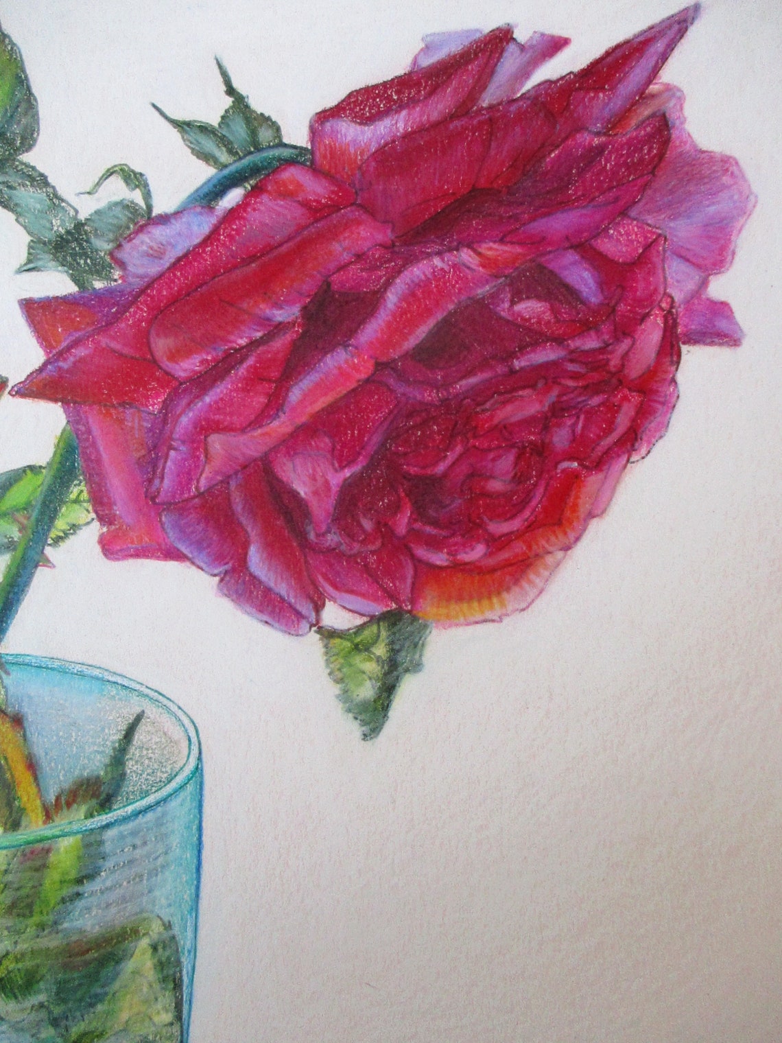 Roses Still Life Colored Pencil Drawing Original Roses Floral Painting ...