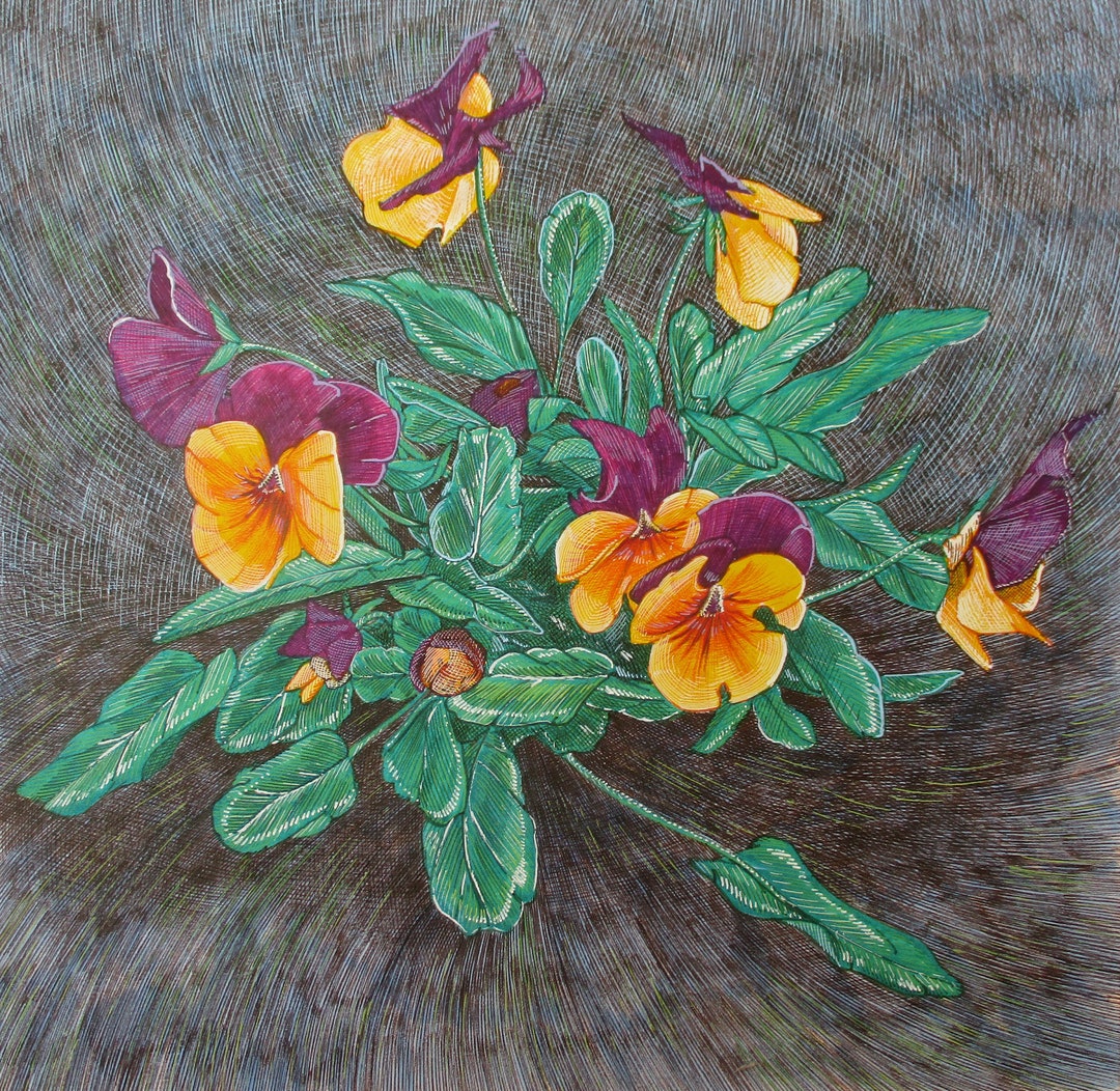 Pansy Painting Original Pen and Ink Drawings Pansies Art - Etsy