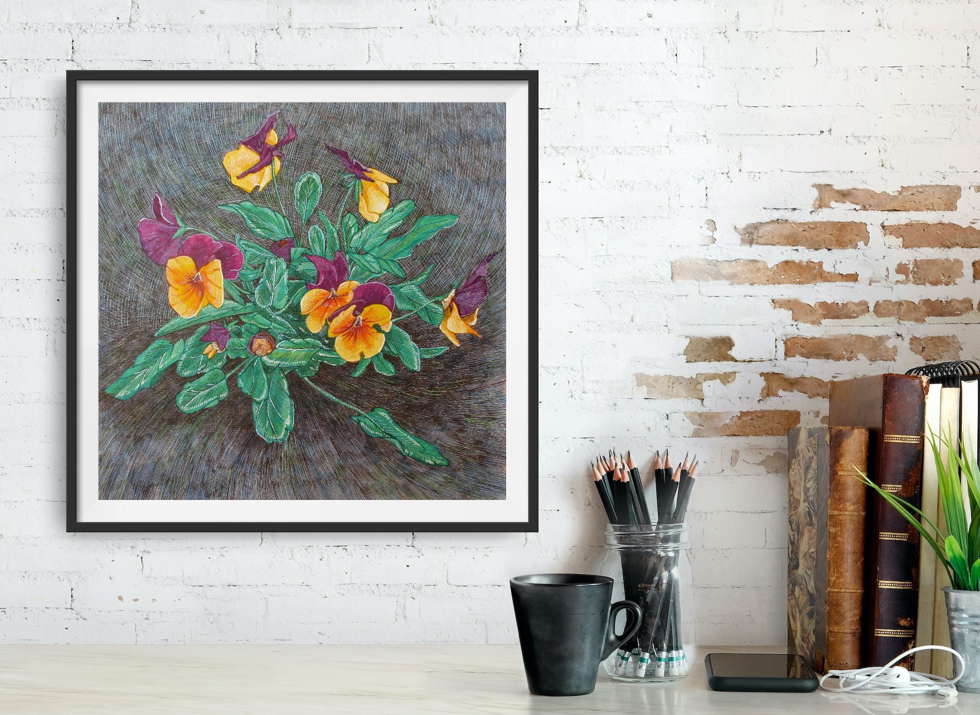 Pansy Painting Original Pen and Ink Drawings Pansies Art - Etsy