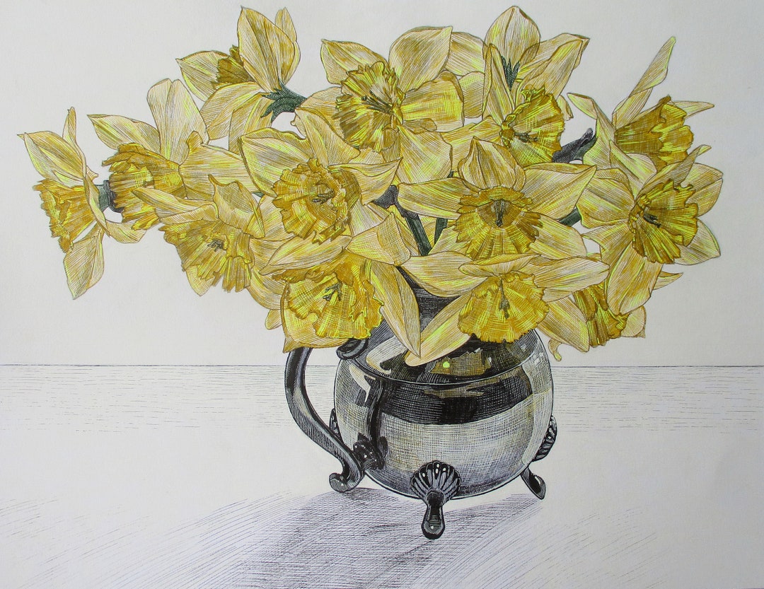 Daffodil Painting Original Still Life Flowers Flowers in Vase Wall Art ...