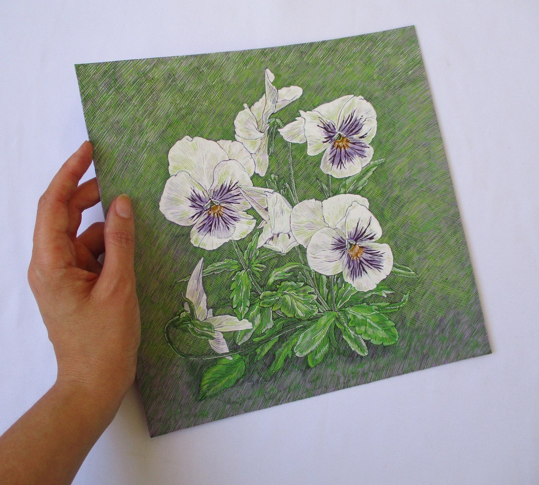 Pansy Painting Original Pen and Ink Drawings Pansies Art - Etsy