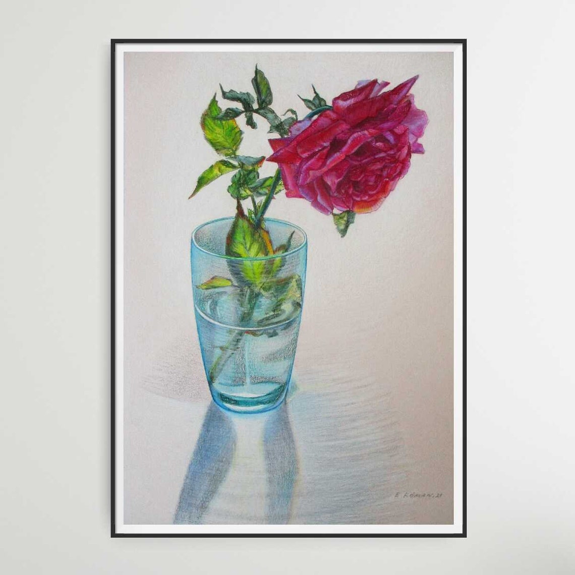 Roses Still Life Colored Pencil Drawing Original Roses Floral Painting ...