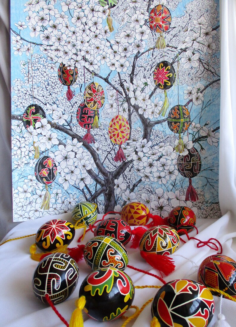 Cherry Blossom Painting Original Pen and Ink Drawings Ukrainian Easter ...