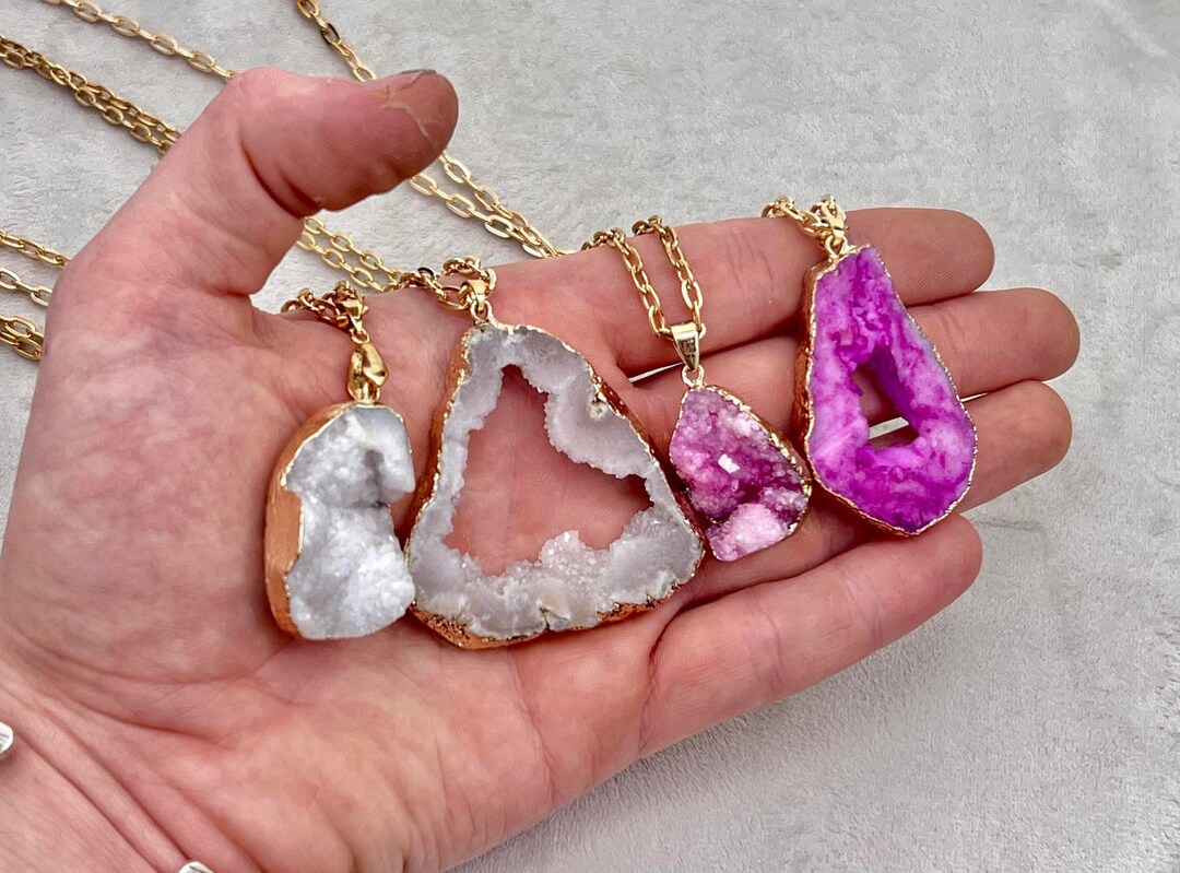 Crystal Geode, Geode Crystal Necklace, Gold Coated Crystal Necklace ...