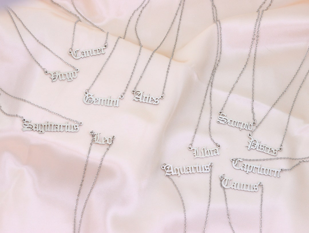 Silver Chain Zodiac Necklace, Birthstone Pendant, Star Sign Jewellery ...