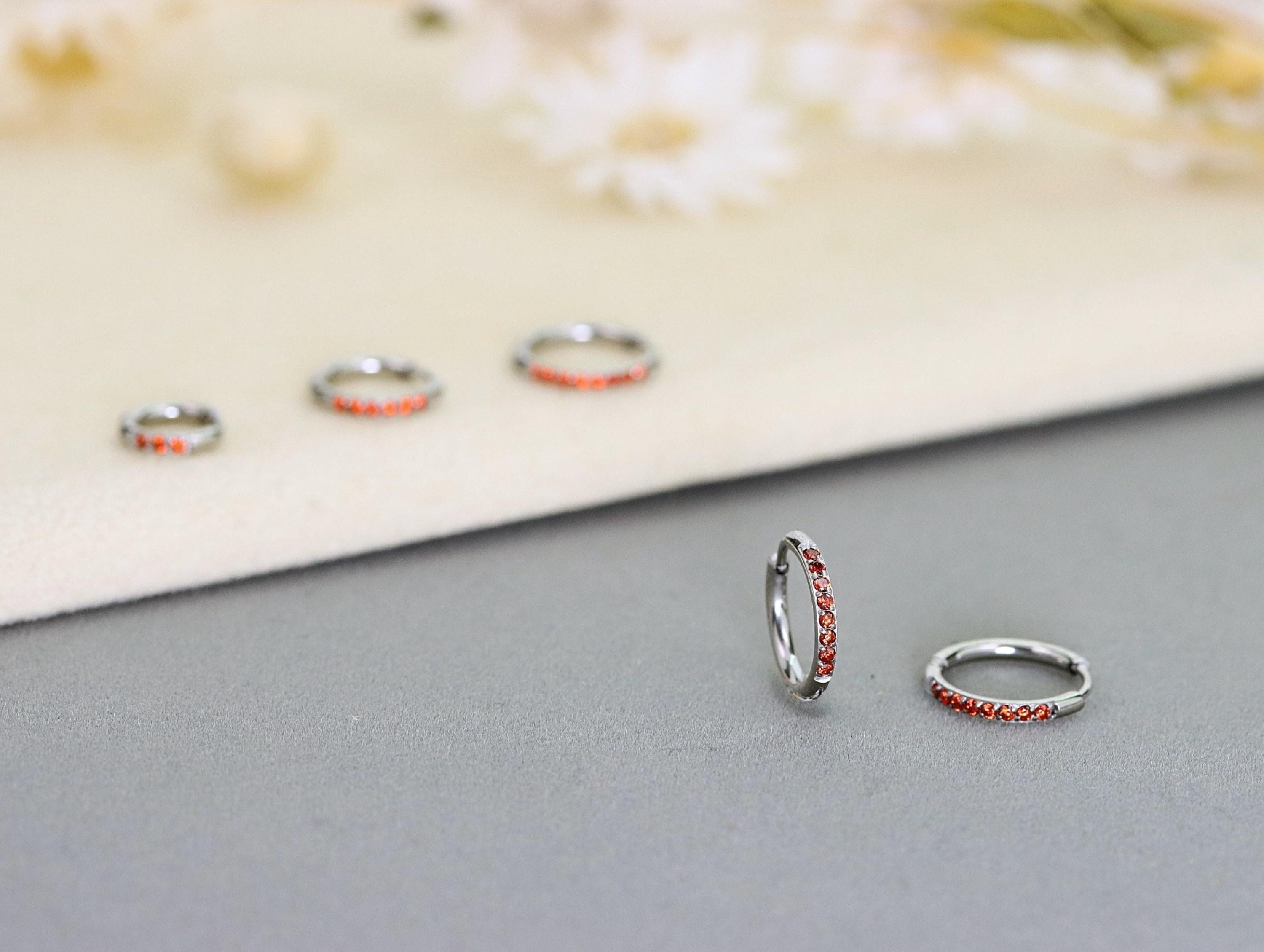 Red Silver Huggie Ear Piercing Pairs, Tiny CZ Crystals, Hypoallergenic ...