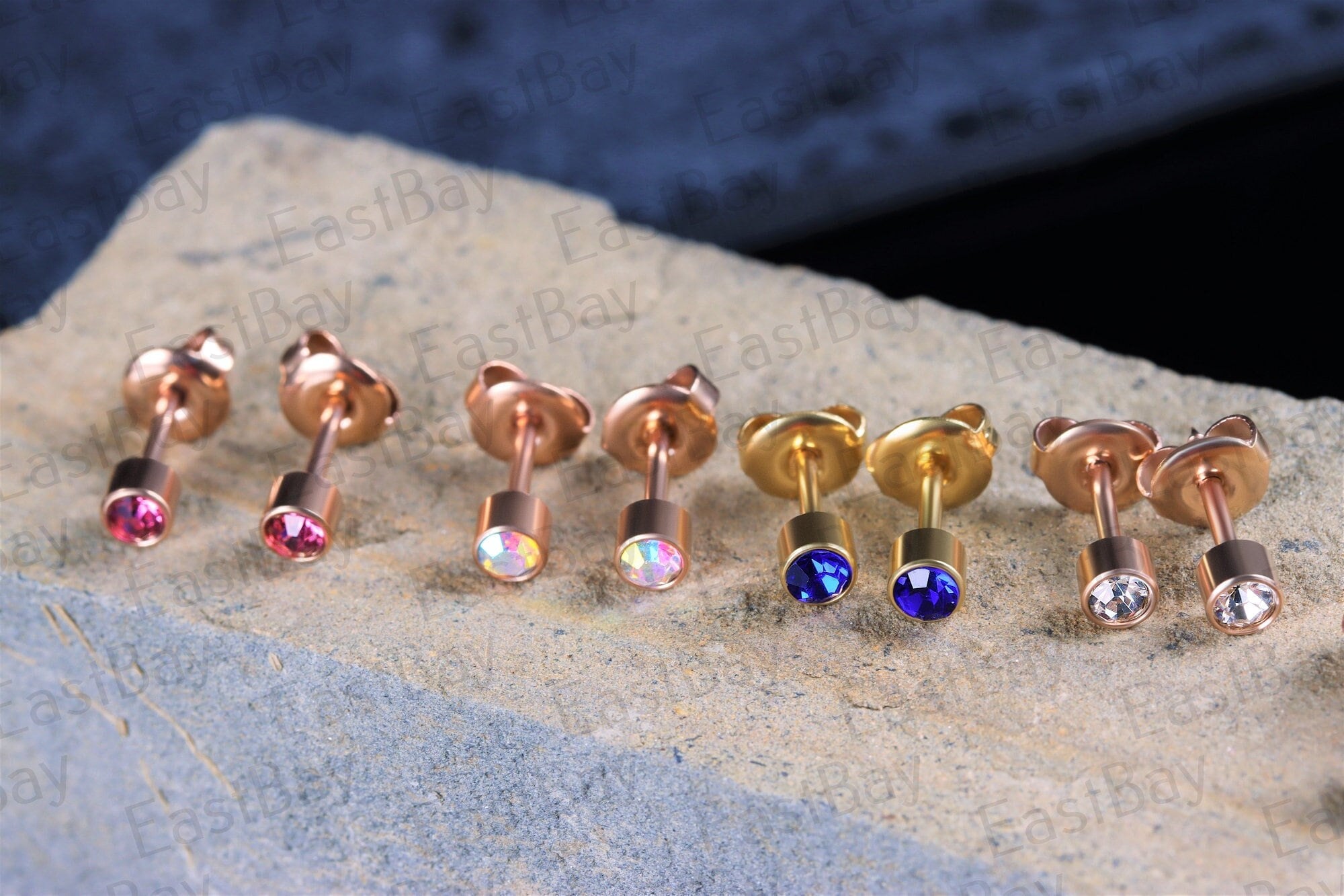 Ear Piercing Studs Stud Earrings Surgical Steel Pairs Rose Gold Silver ...