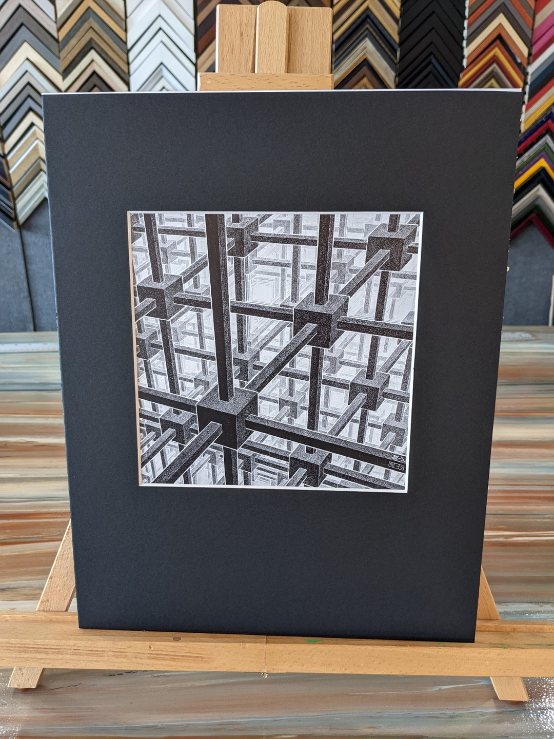 MC Escher Matted Art- Cubic Space Division - Etsy