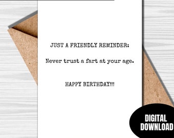 Happy Birthday You Old Fart PRINTABLE Greeting Card, 5x7, Cardstock ...