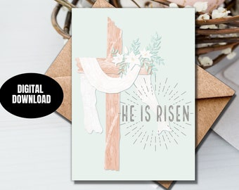 He is Risen Easter Greeting Card Instant Download Easter Printable ...