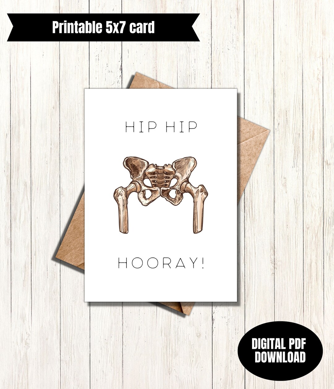 Hip Hip Hooray Printable Greeting Card, Hip Card, Funny Hip Card, Card ...