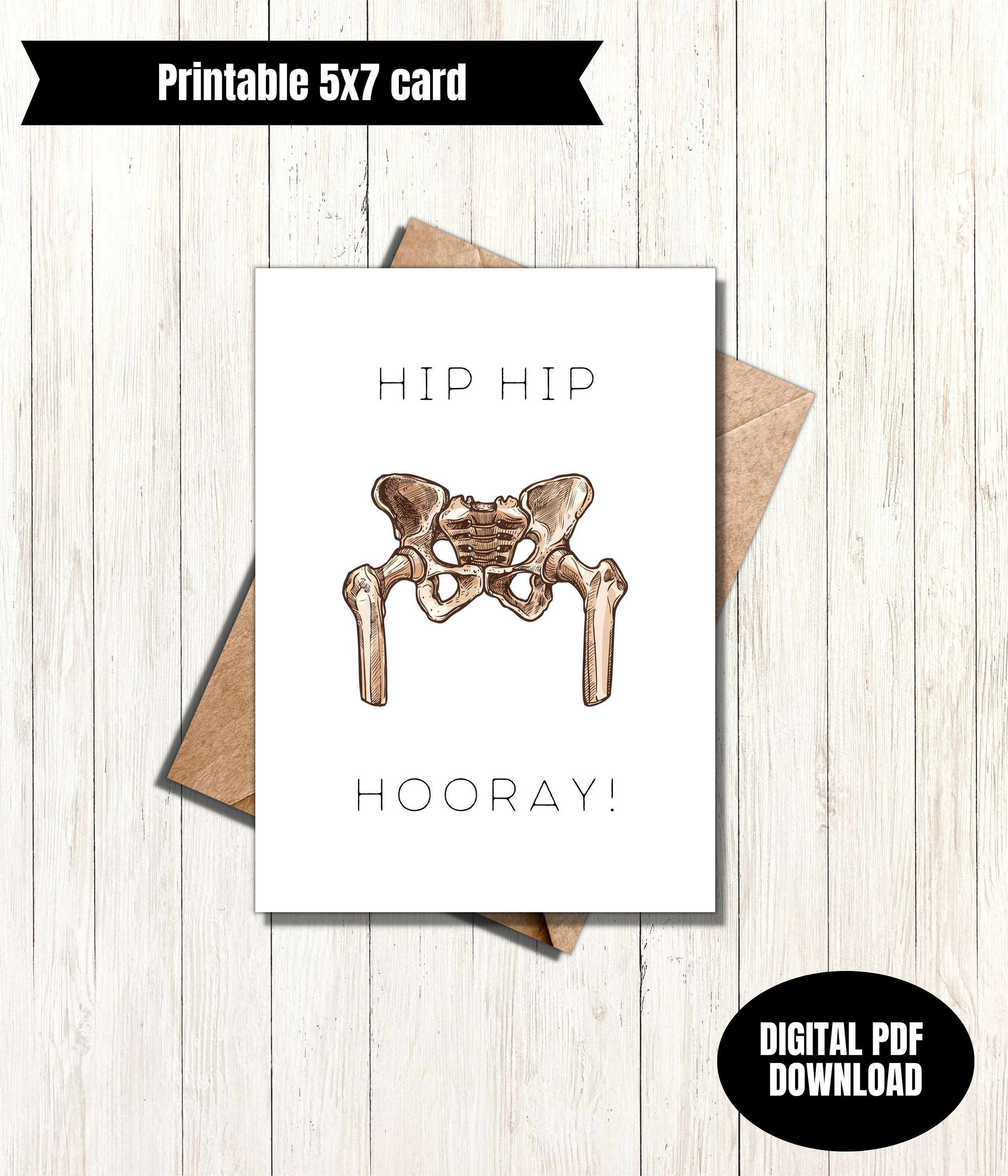 Hip Hip Hooray Printable Greeting Card, Hip Card, Funny Hip Card, Card ...