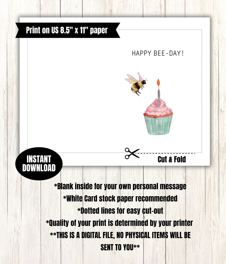 Happy Bee Day, Bee Birthday, Printable Greeting Card Print at Home ...