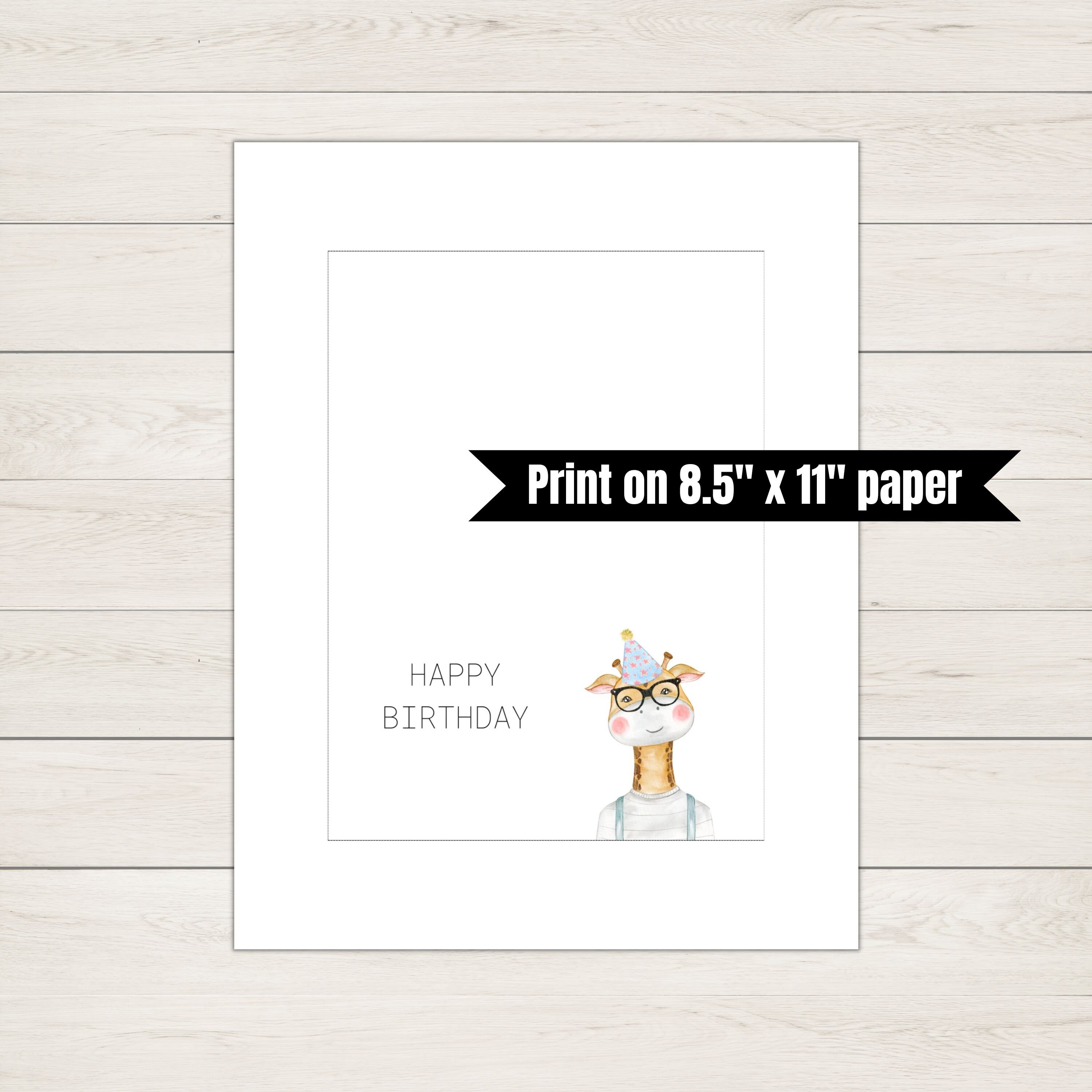 Cute Giraffe Birthday Card Simple and Minimalistic Printable Greeting ...
