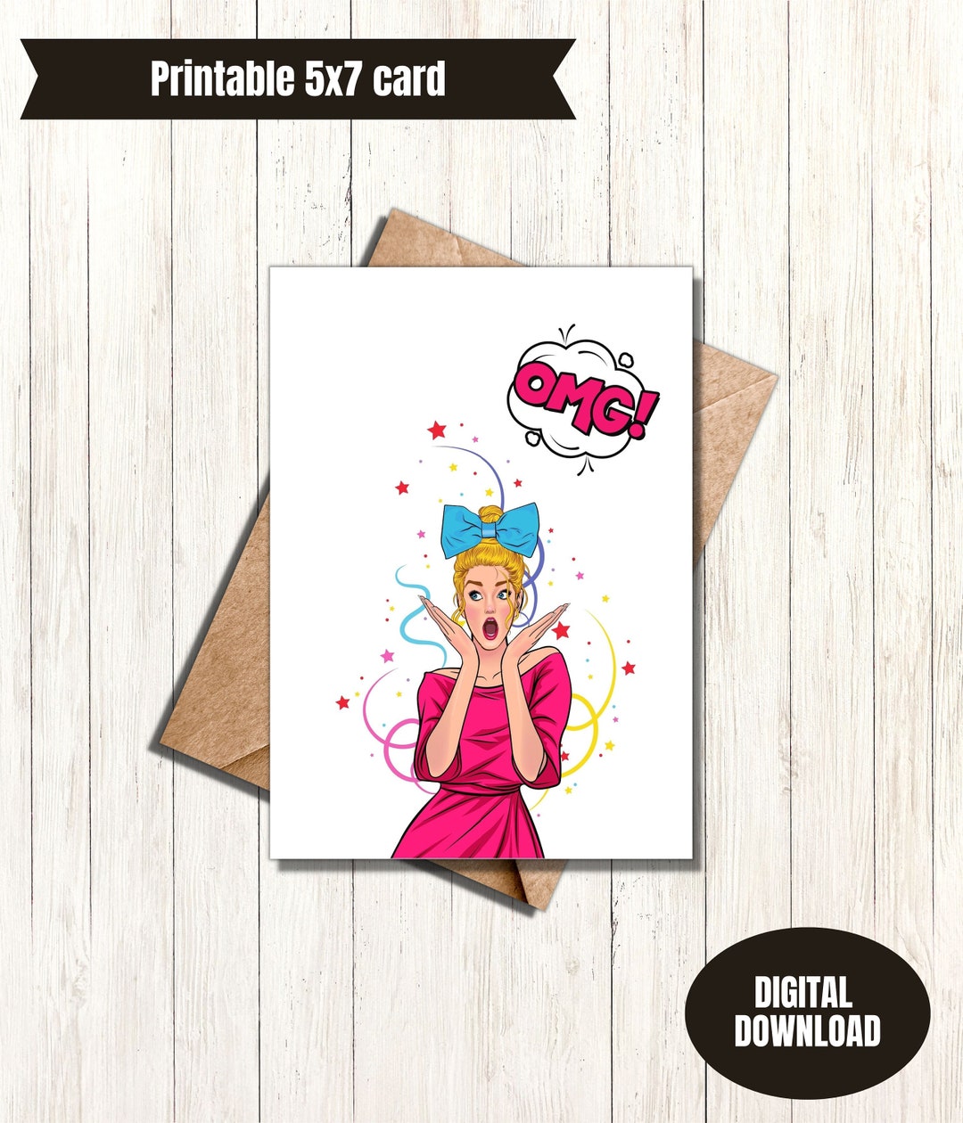 Omg Printable Greeting Card With Blonde Girl Birthday Just for Fun Any ...