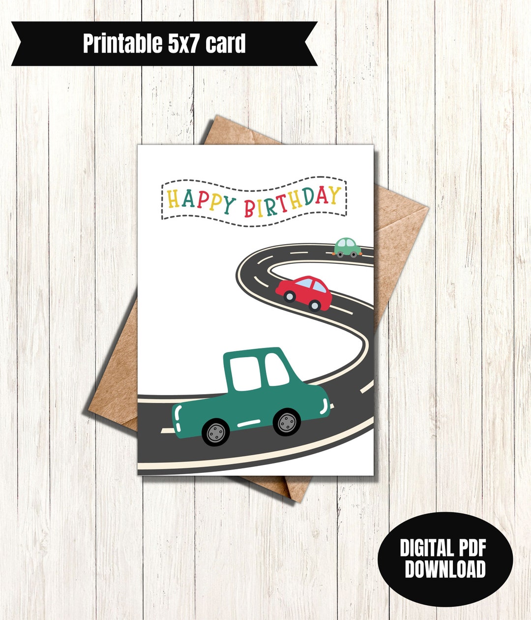 Happy Birthday, Birthday Card, Cars on the Road, Printable Greeting ...
