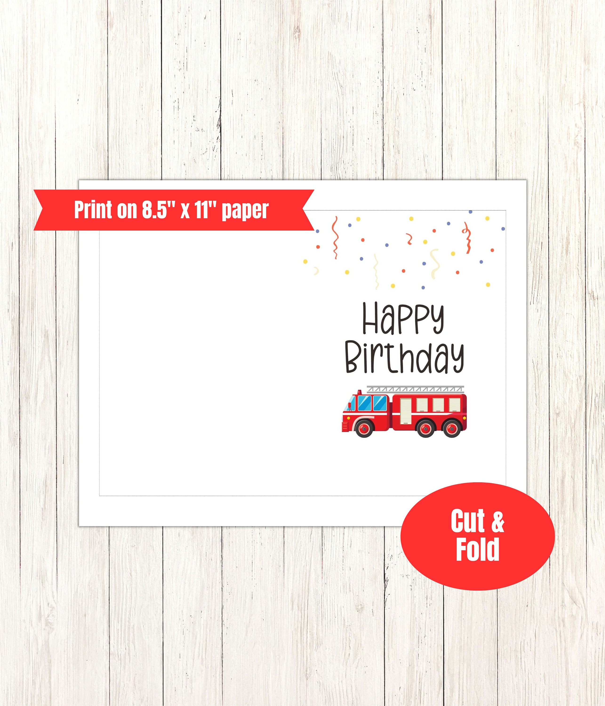Firetruck Birthday Card Printable Greeting Card - Etsy