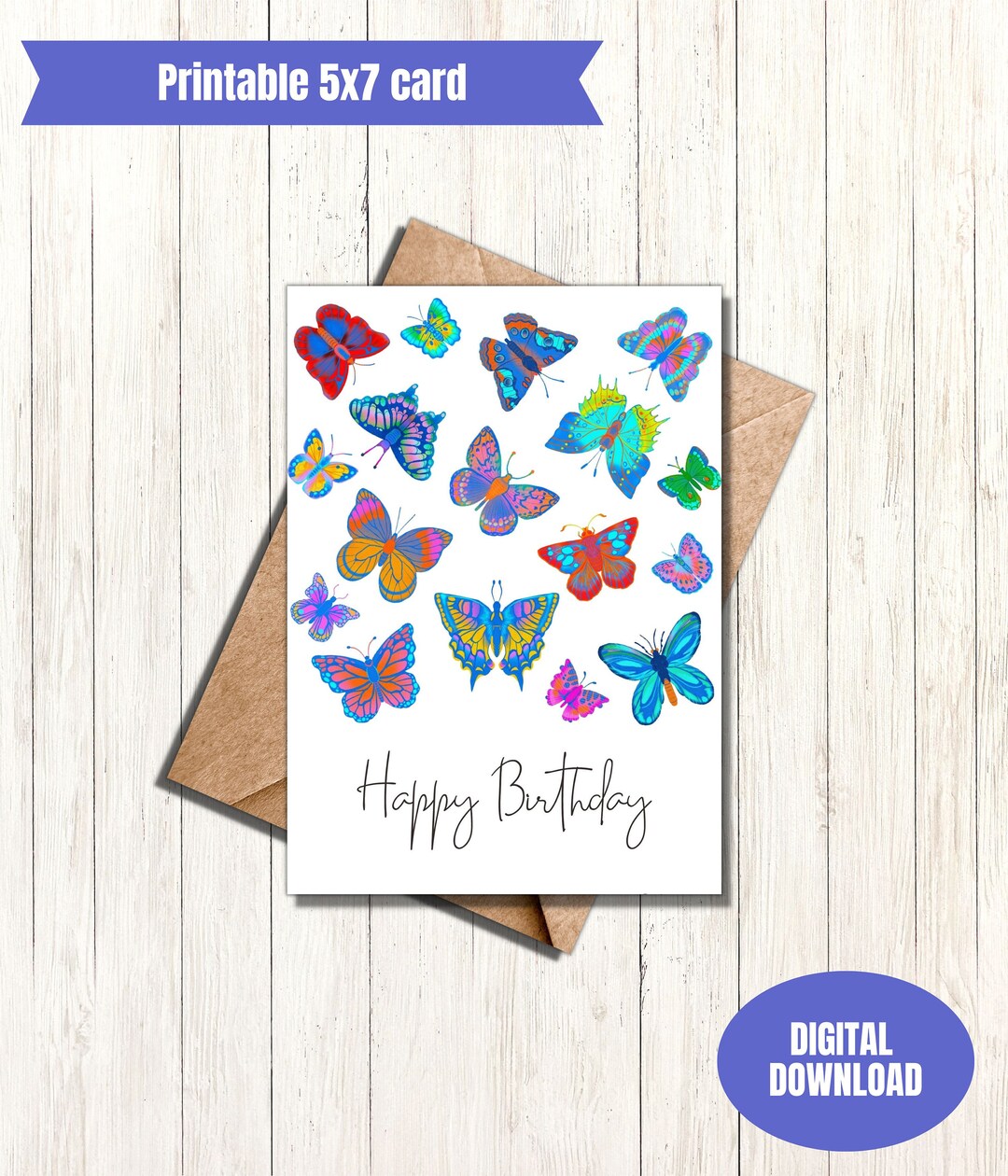 Butterfly Birthday Printable Greeting Card - Etsy