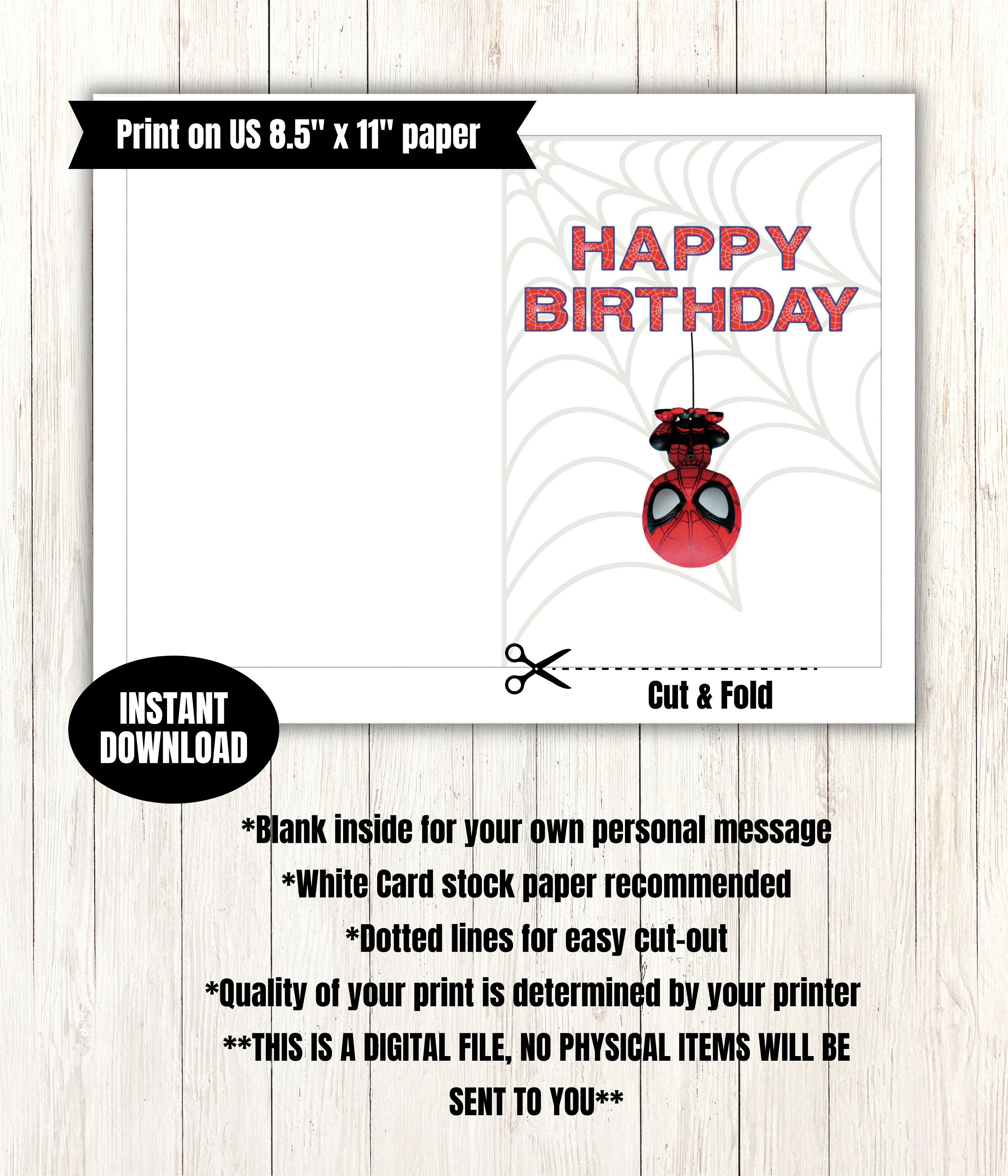 Spider-man Birthday, Printable Greeting Card, Spider-man Card, Birthday ...