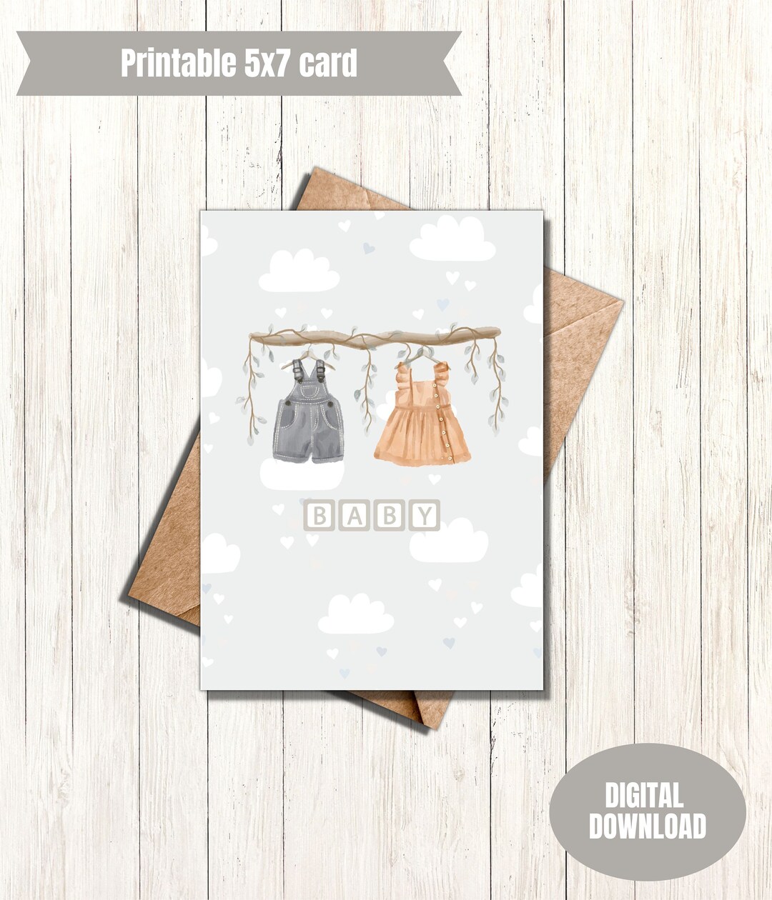 Baby Shower Card or New Baby Gender Reveal Boy or Girl Printable ...