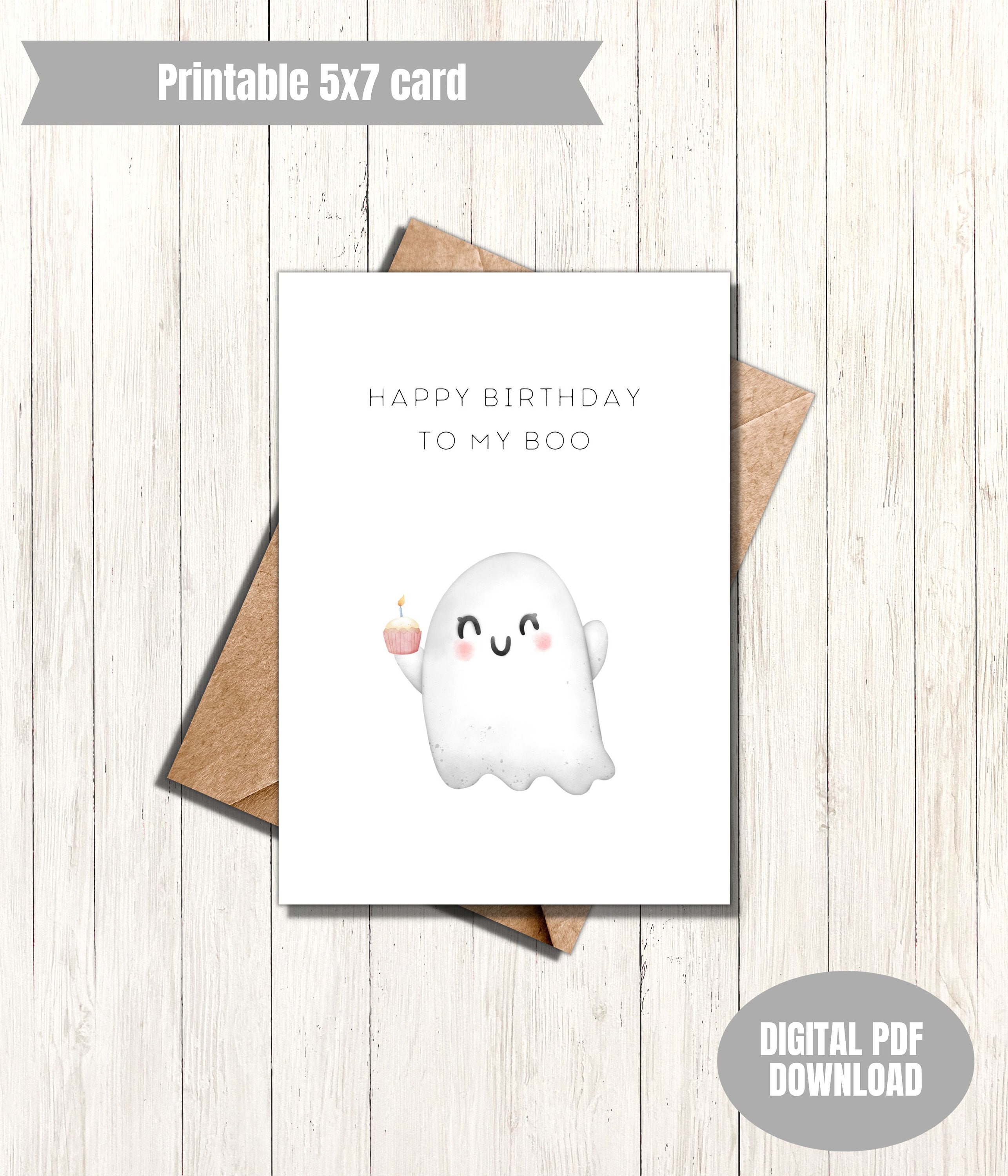 Happy Birthday to My Boo Ghost Birthday Card Print at Home Instant ...