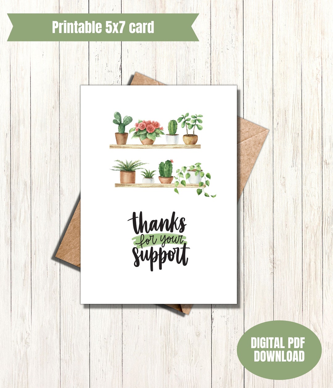 Thanks for Your Support Printable 5x7 Greeting Card Instant Download ...