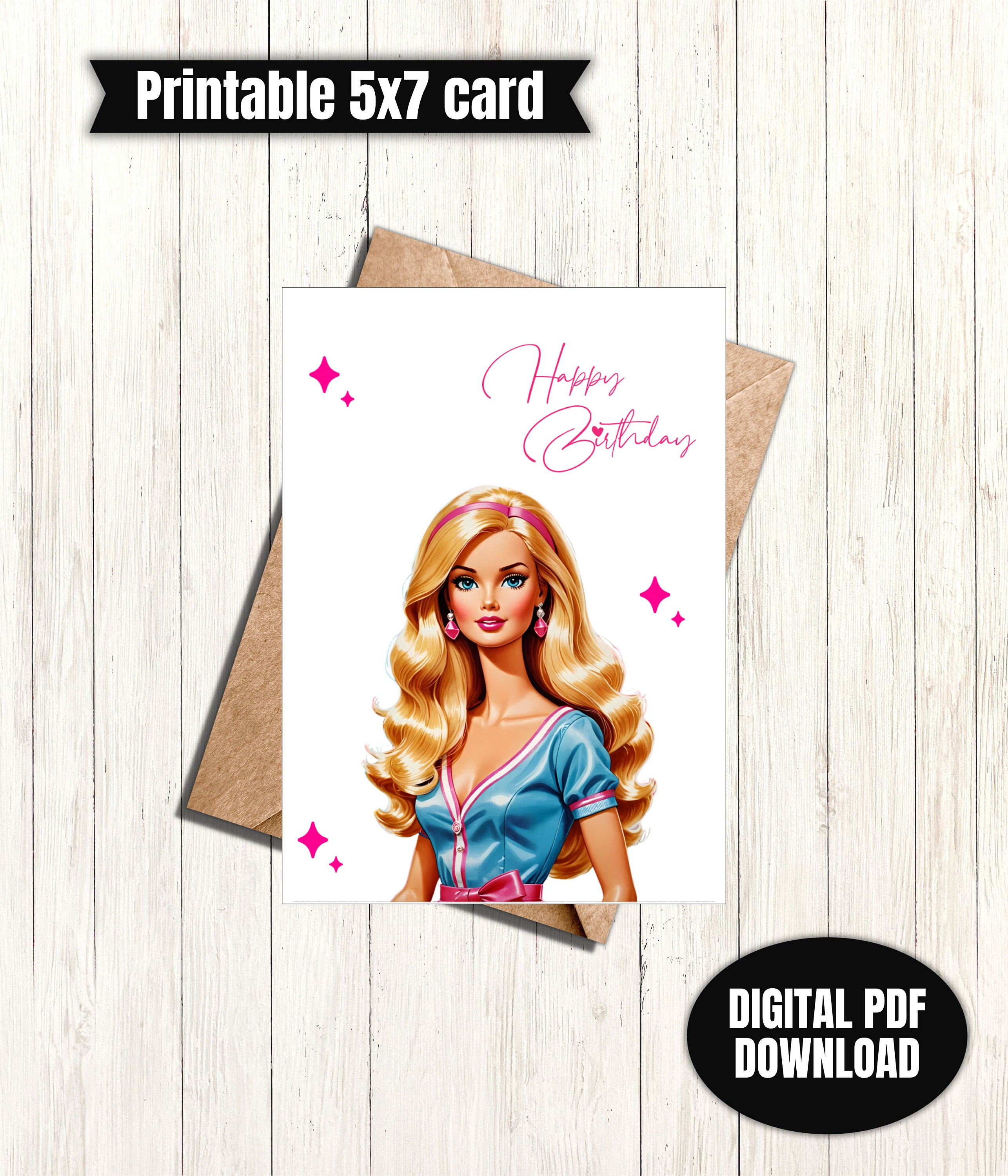 Barbie Birthday Card, Printable Card, Barbie Card, Barbie Download ...