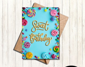 Printable Lollipop Happy Birthday Card for Kids,retro Sweet Candy ...