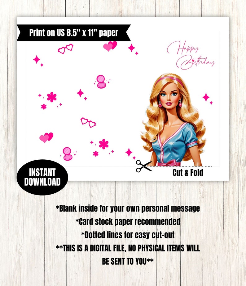 Barbie Birthday Card, Printable Card, Barbie Card, Barbie Download ...