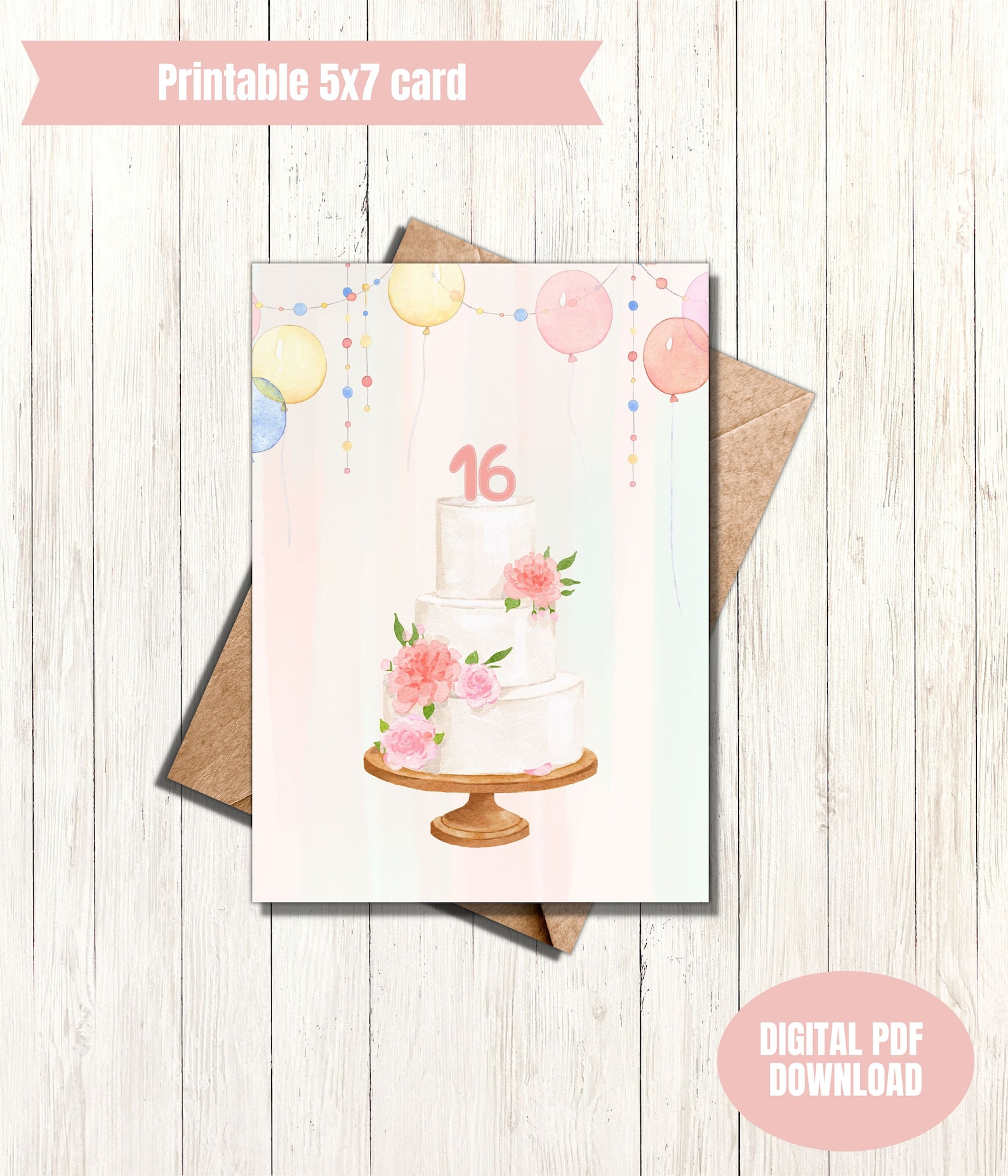 16TH Birthday Printable Greeting Card Print at Home - Etsy UK