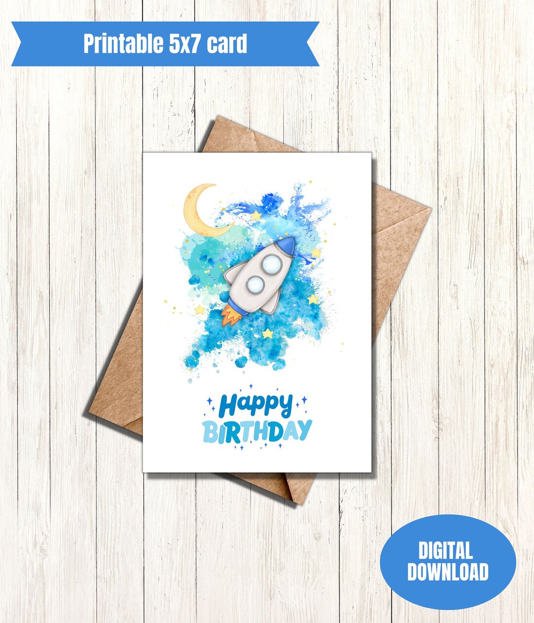 Rocket Ship Space Birthday Card Printable Greeting Card - Etsy