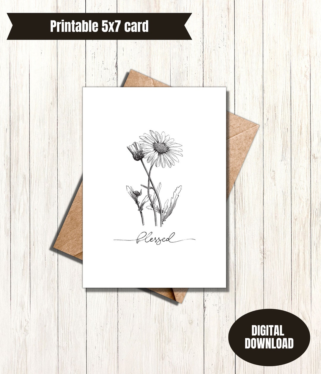 Blessed Daisy Printable Greeting Card - Etsy
