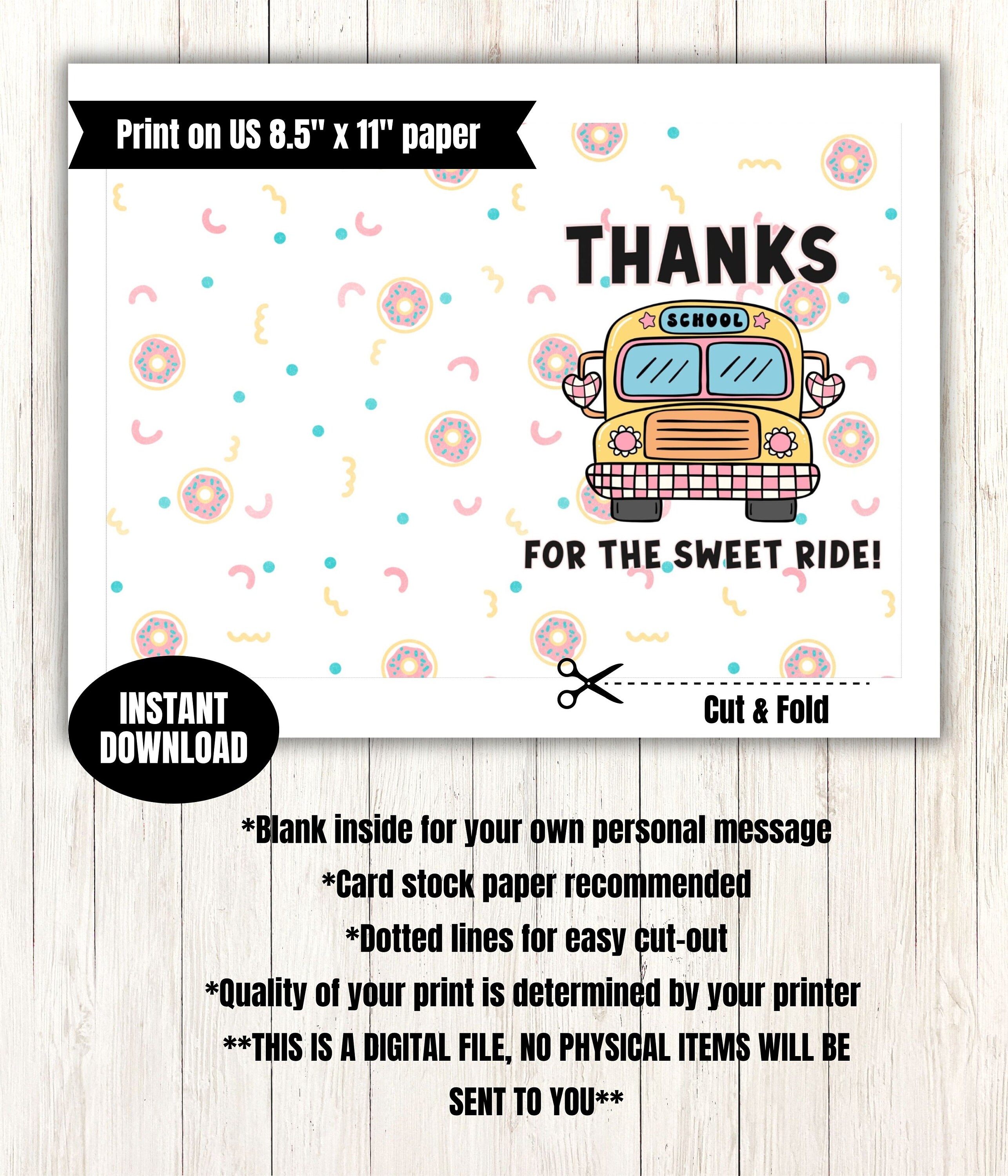Bus Driver Card, 5x7 Card, Thank You Card, Sweet Ride, Bus Driver, Bus ...