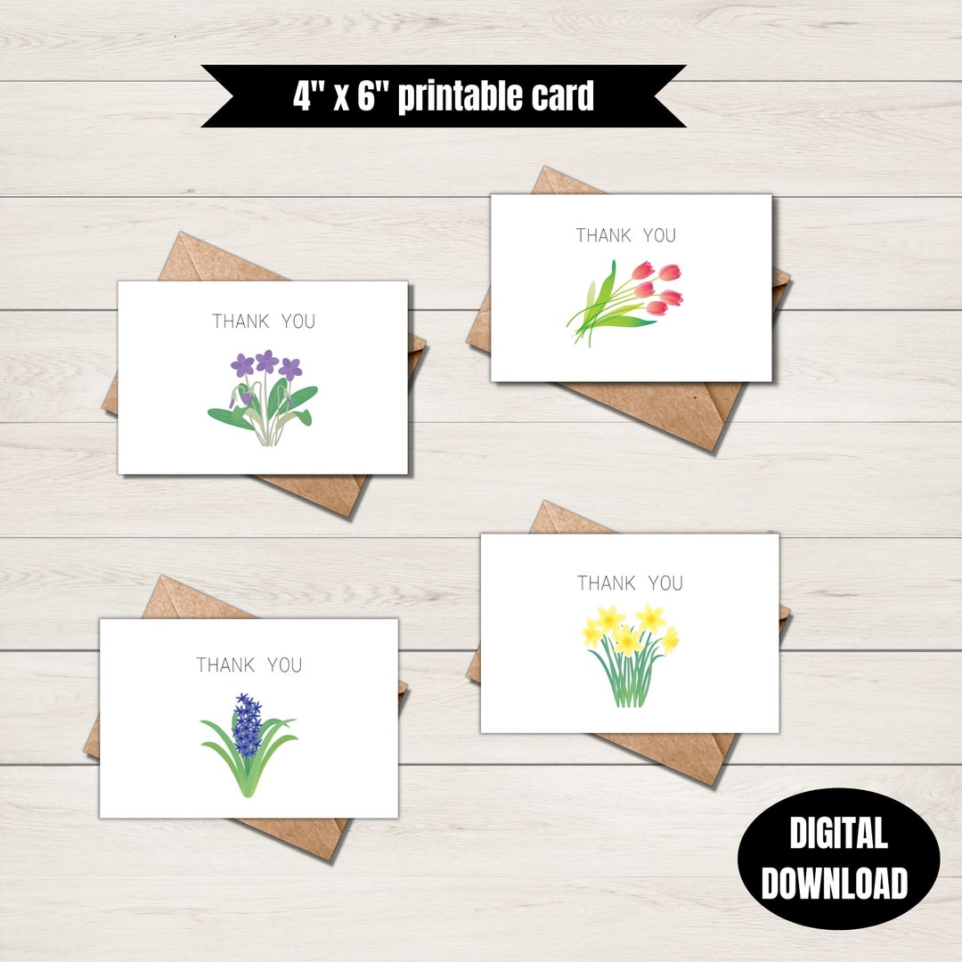 Set of 4 Spring Flowers Thank You Cards - Etsy