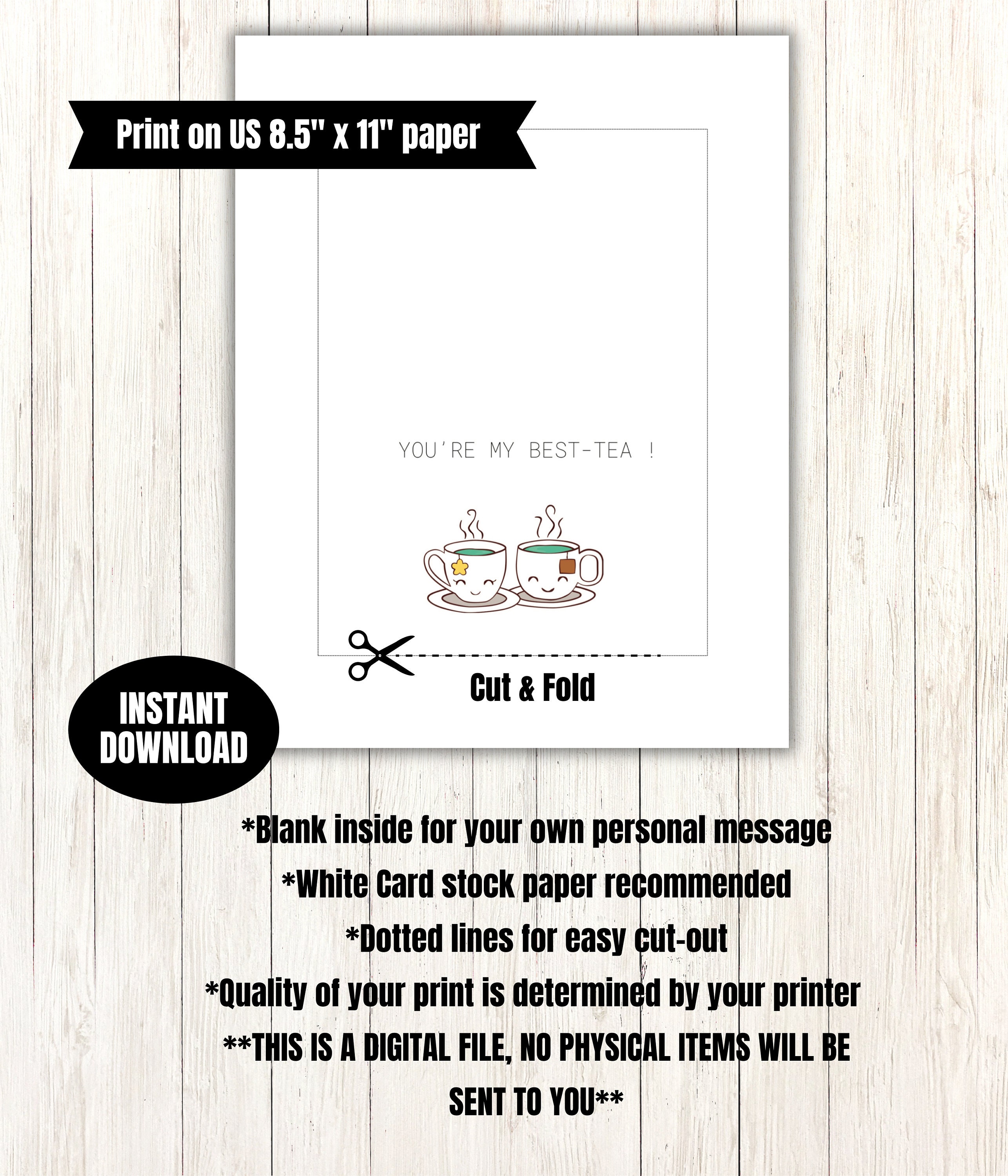 Best Friend Card, Printable Greeting Card, Youre My Best-tea, Tea Lover ...