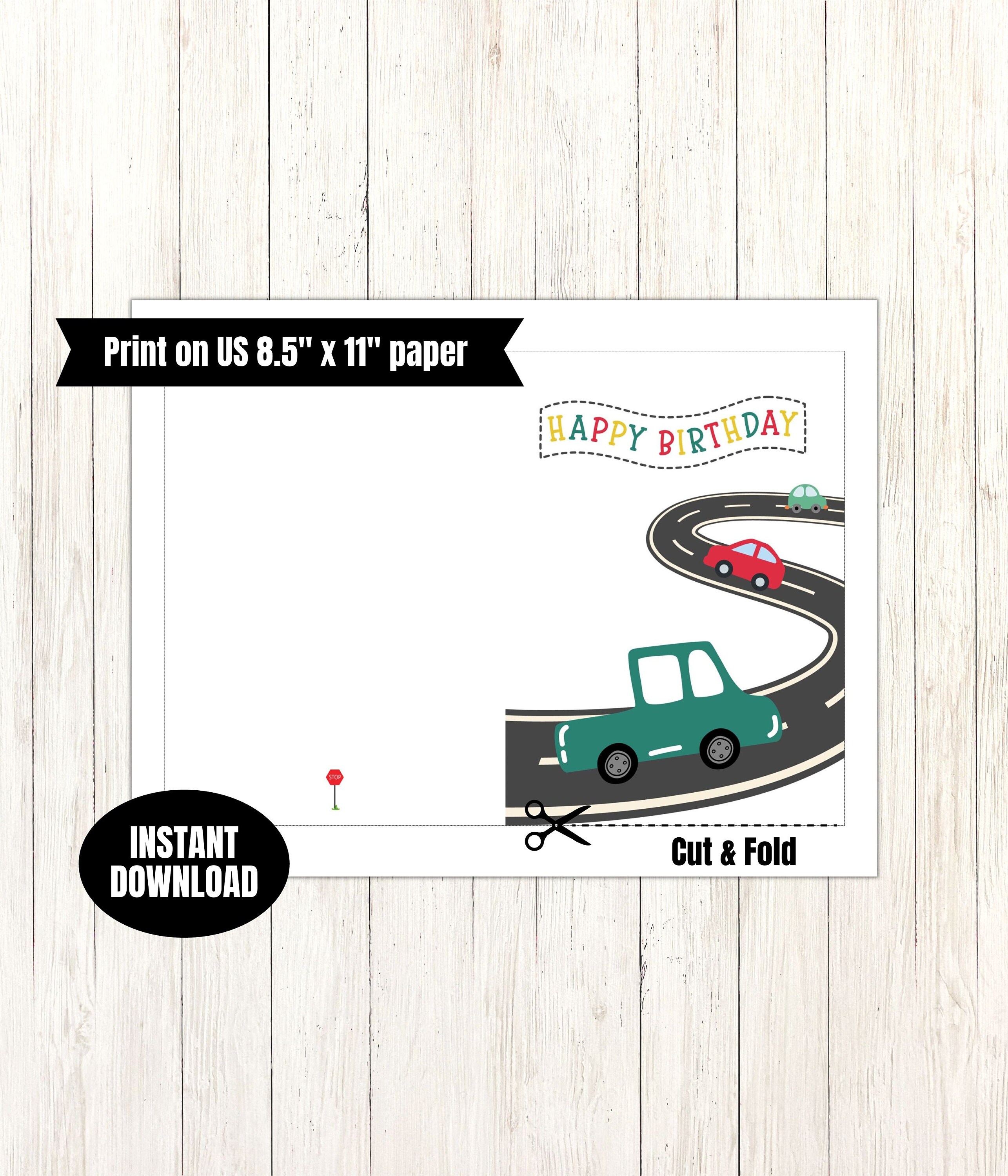 Happy Birthday, Birthday Card, Cars on the Road, Printable Greeting ...