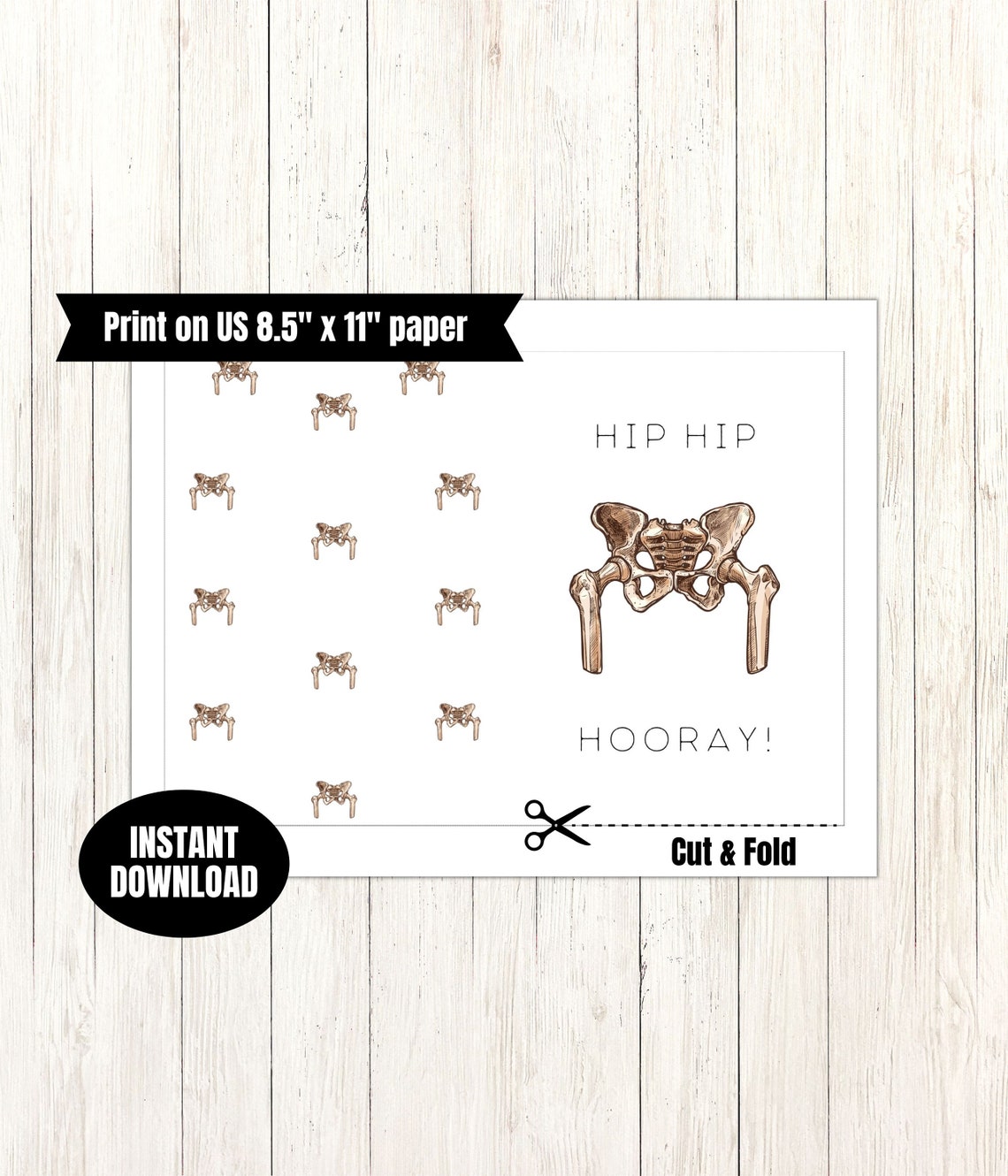 Hip Hip Hooray Printable Greeting Card, Hip Card, Funny Hip Card, Card ...