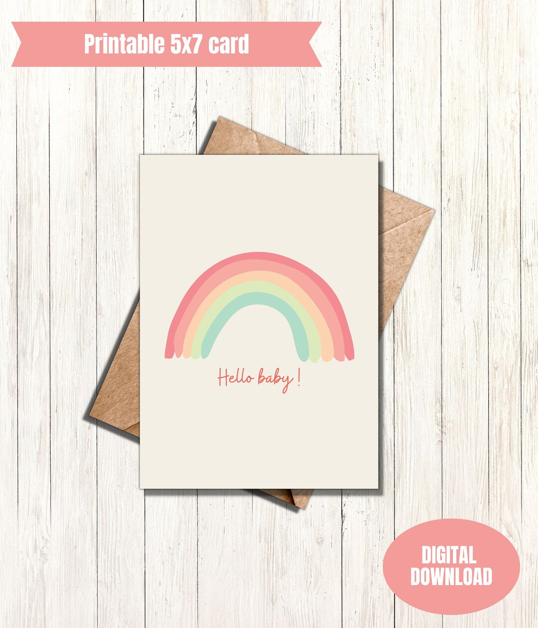 Rainbow Baby Hello Baby Printable Baby Shower New Baby Card - Etsy