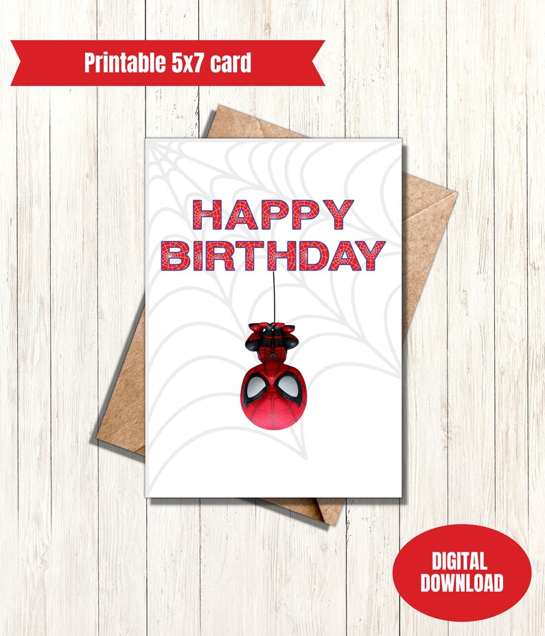 Spider-man Birthday, Printable Greeting Card, Spider-man Card, Birthday ...