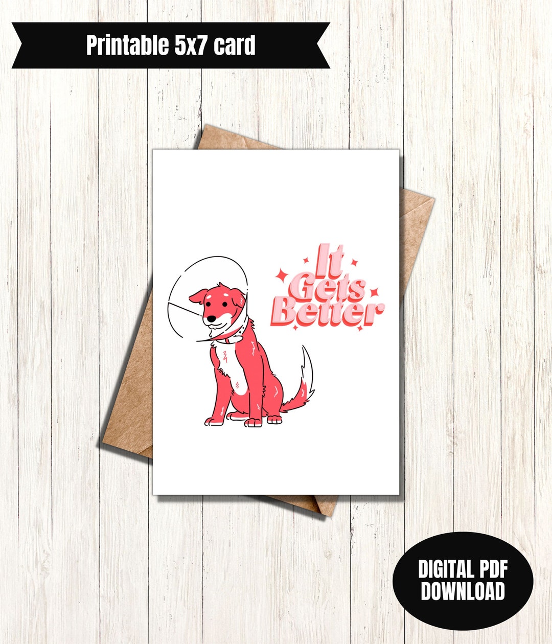 Funny Dog in Cone Card, Printable Card, Print at Home, Feel Better, It ...