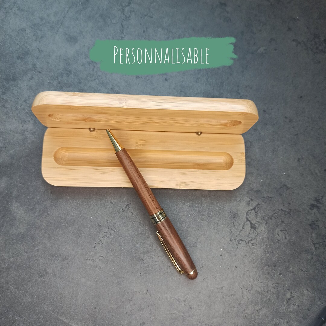 Walnut Pen and Its Bamboo Wood Pen Tray Engraved and Customizable. Gift ...