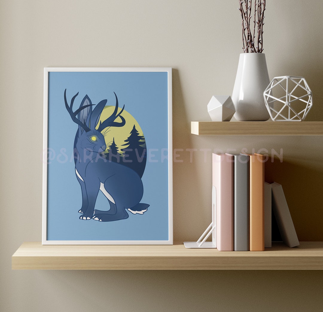 Blue Moon Jackalope Original Illustration Rabbit Cryptid Folklore ...