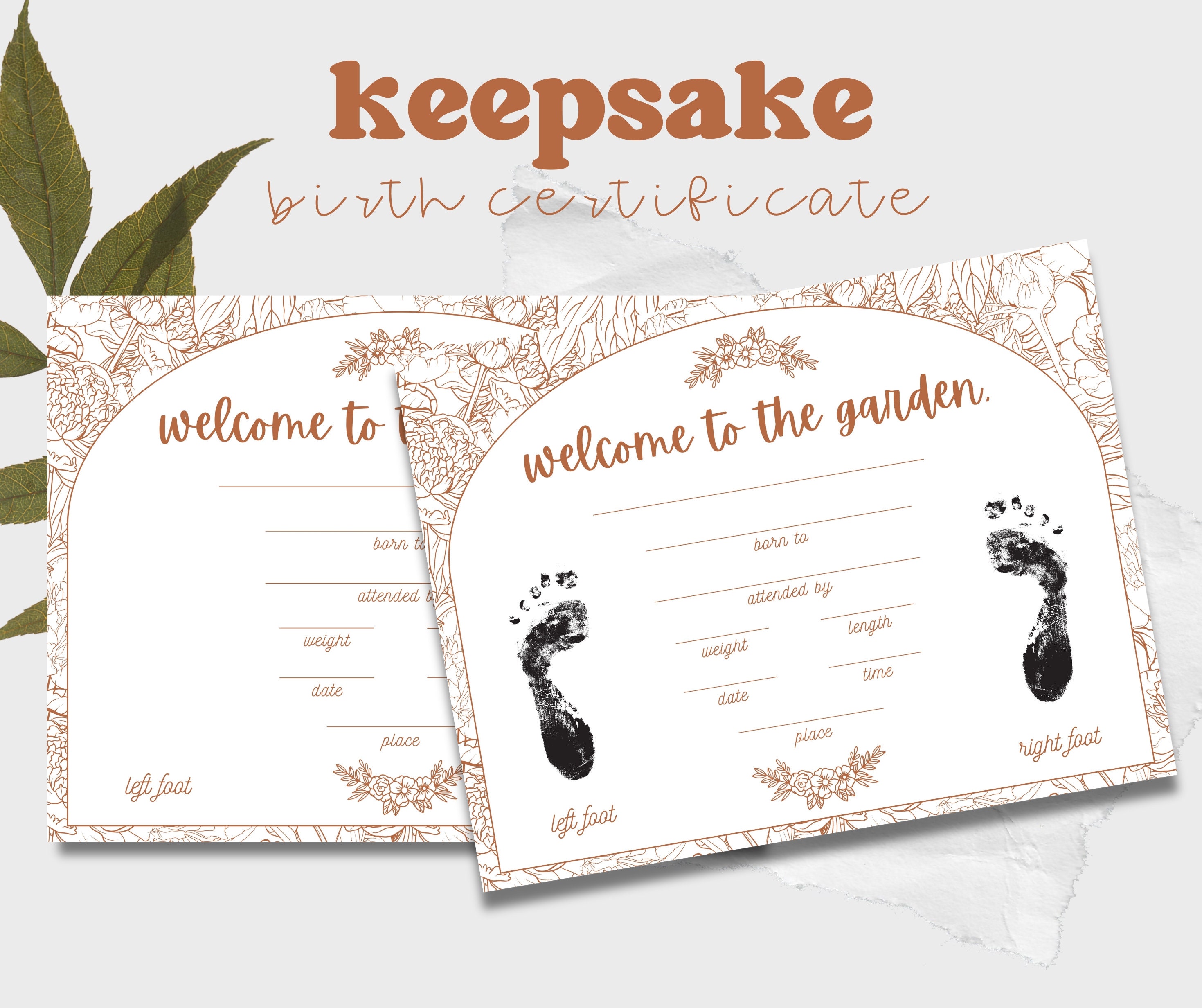 Floral Keepsake Birth Certificate With Footprints | Digital Download ...