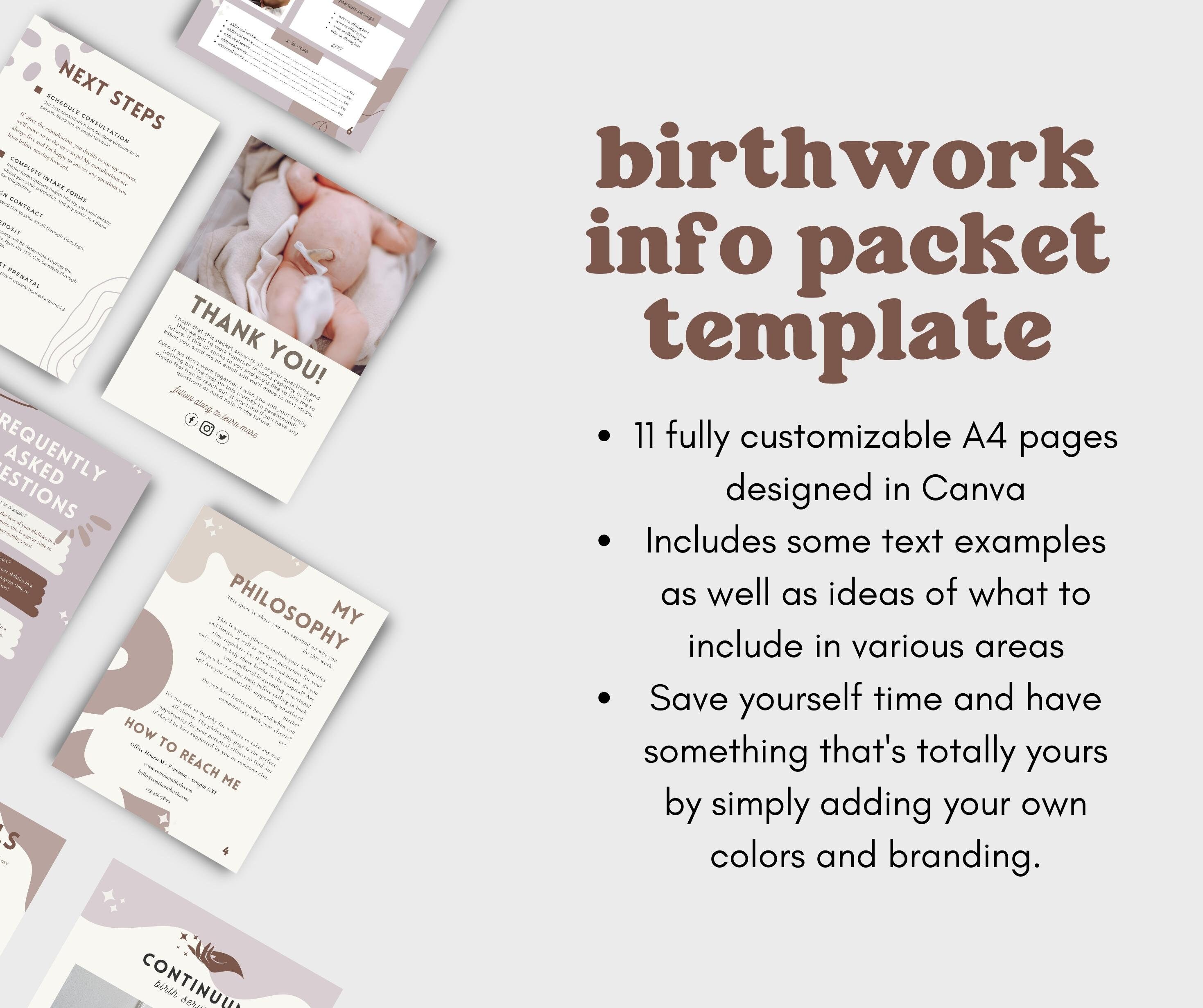 Doula Info Packet Template | Digital Welcome Guide| Canva Template ...