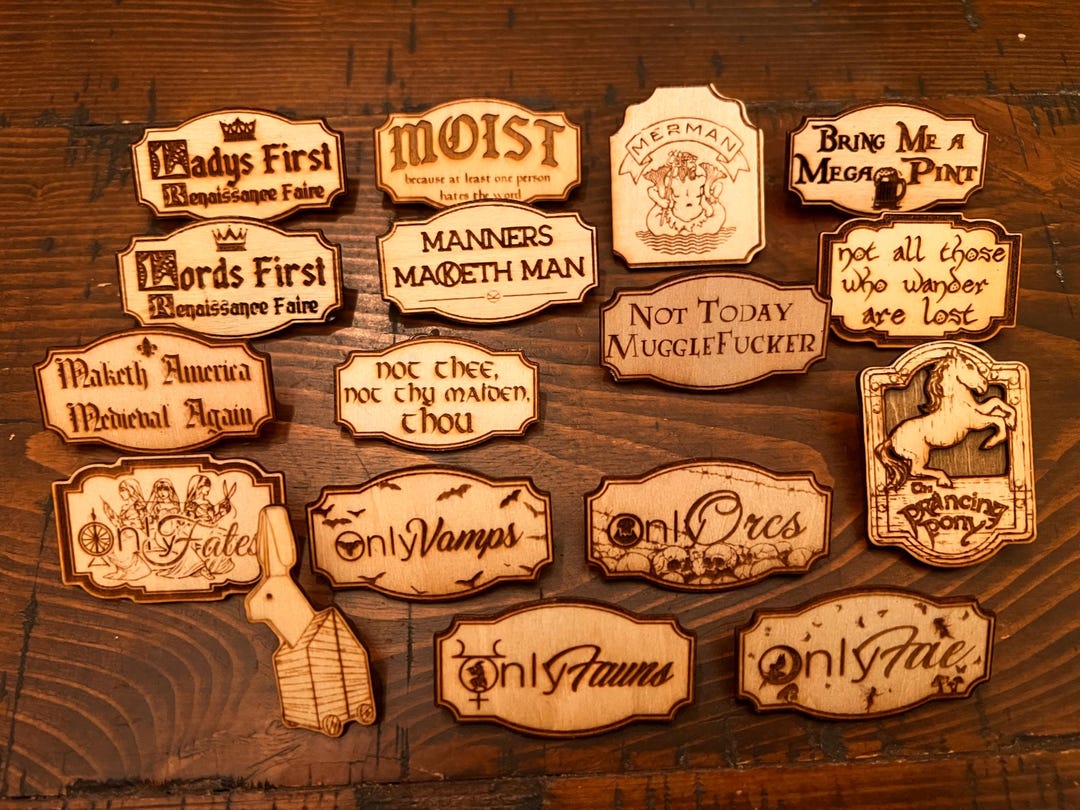 Pins L Thru P - Funny Renaissance Themed Laser Engraved Wooden Ren ...