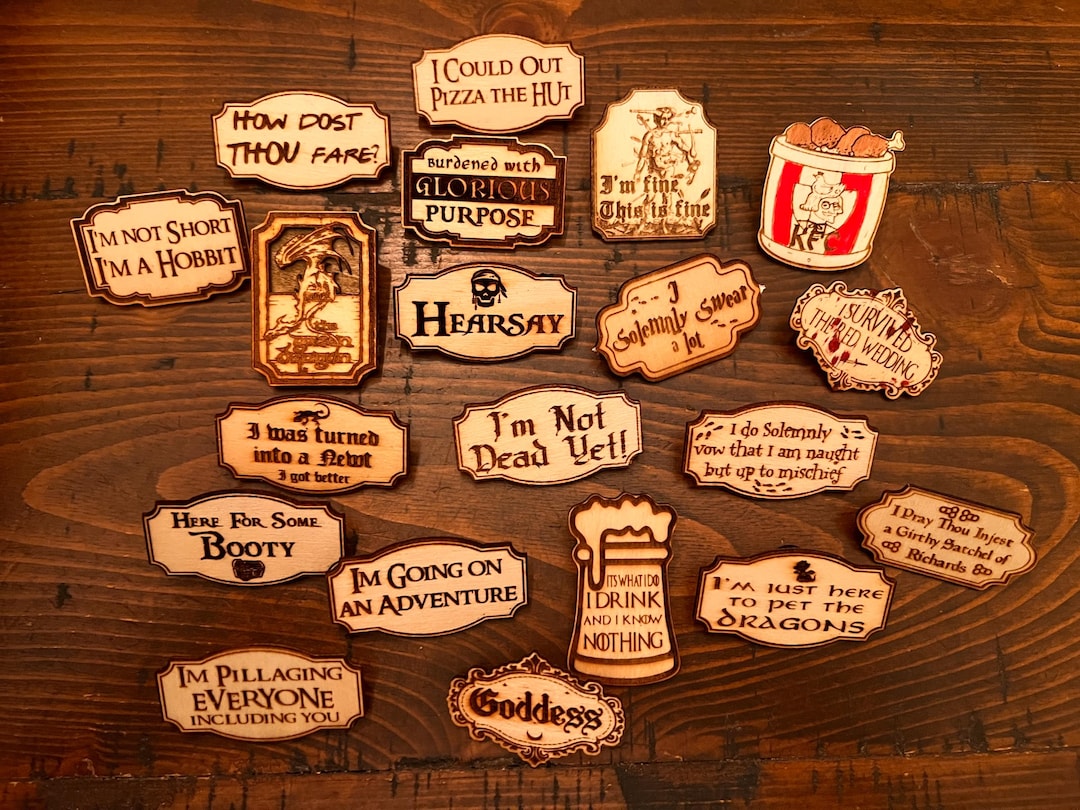 Pins G Thru K - Funny Renaissance Themed Laser Engraved Wooden Pin Ren ...