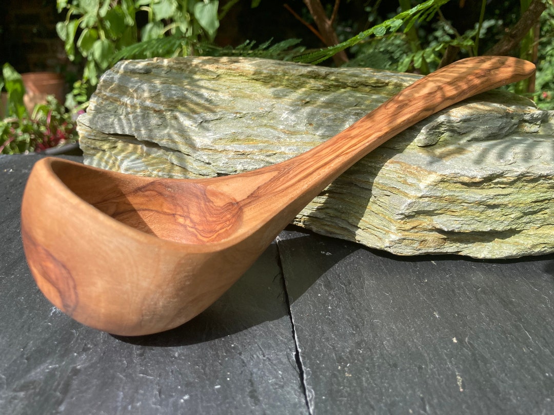 Traditional Olive Wood Serving Ladle, Sauna Ladle, Soup Ladle Artisan ...