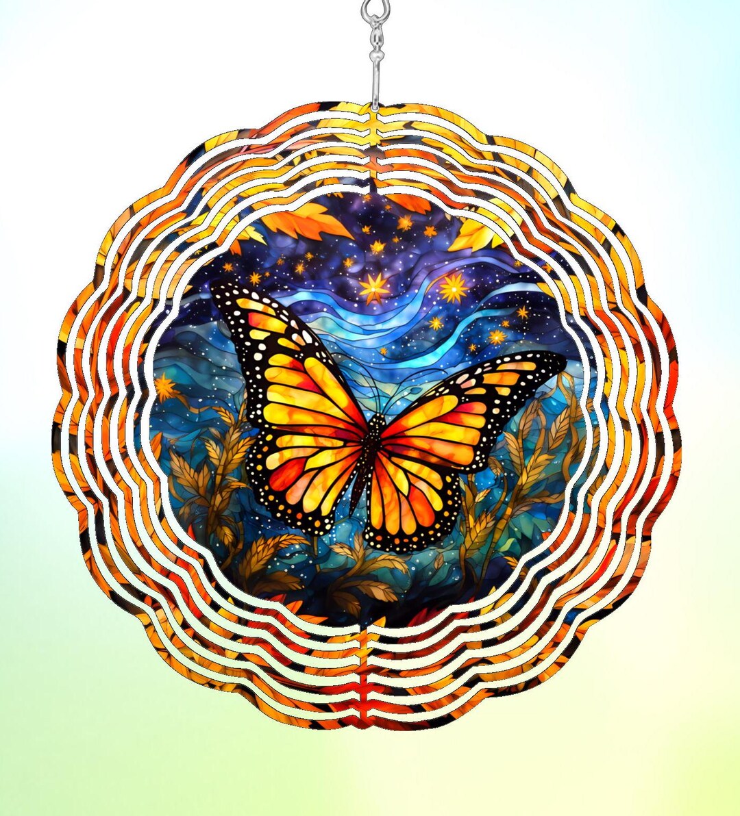 Stained Glass Monarch -window-8 Inch 3D Hanging Kinetic Wind-spinner ...
