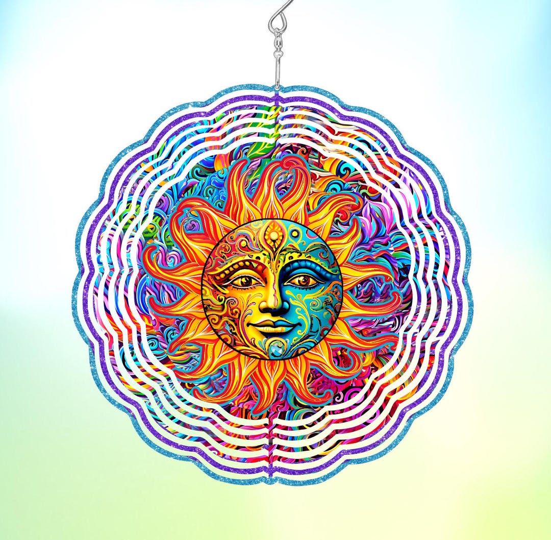 Celestial Sun-8 Inch 3D Hanging Kinetic Wind Spinner-vibrant Colors ...